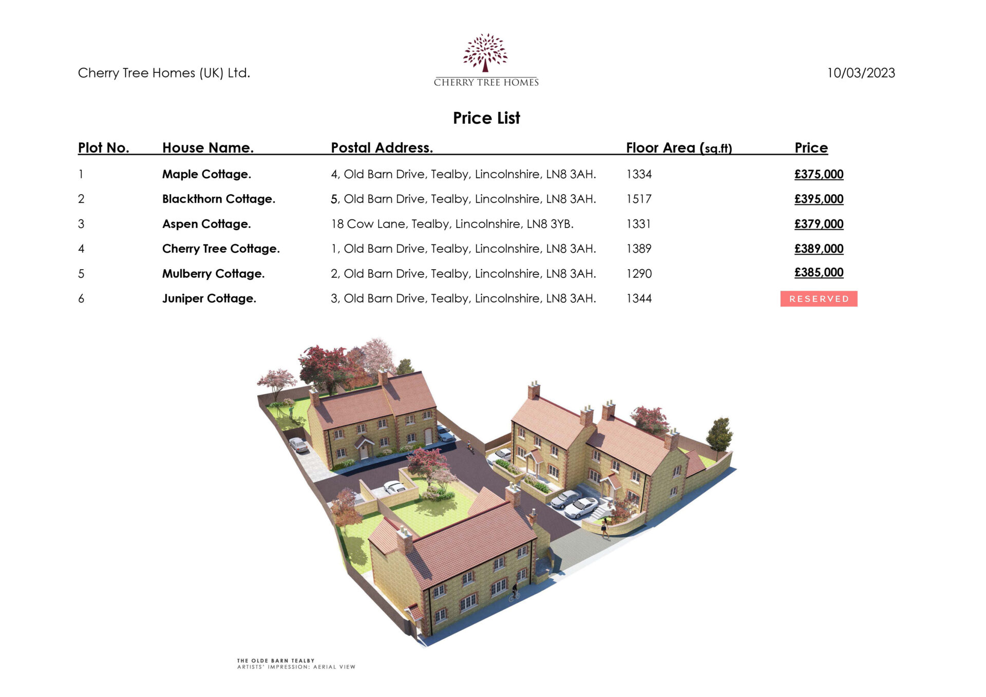 New Homes For Sale in Cow Lane, Tealby, Lincolnshire | Cherry Tree Homes